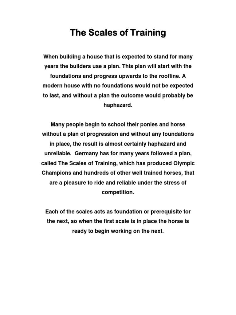 The Scales of Training for Horses | PDF | Horse Gait | Equestrianism