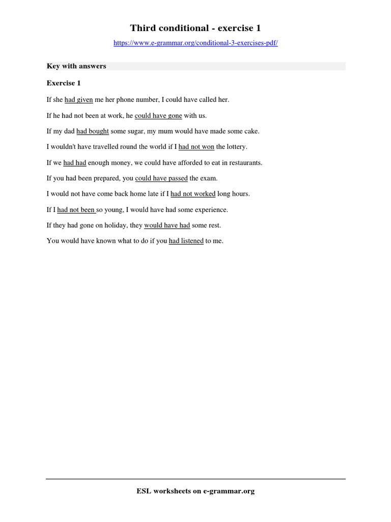 Third Conditional Exercise 1 Key PDF | PDF