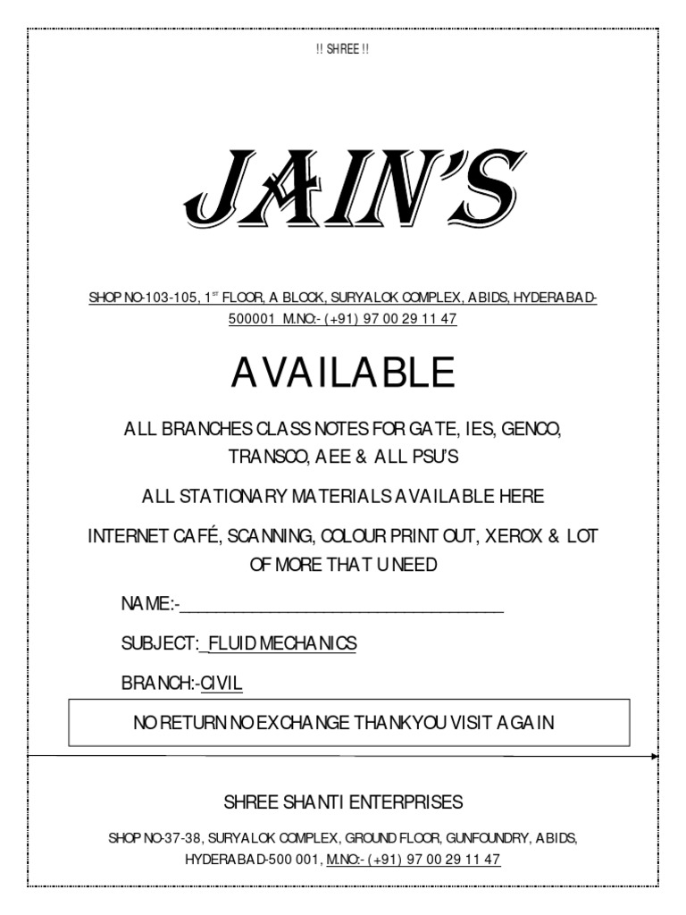 Gate Note Fluid Mechanics | PDF