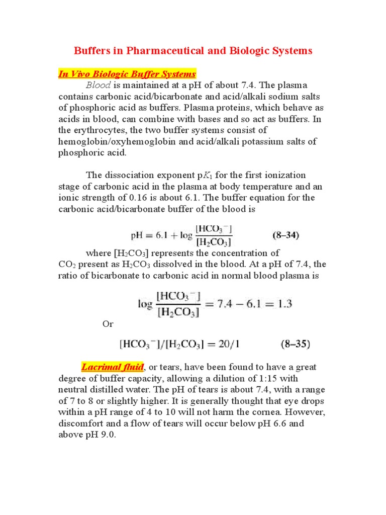 Buffers in Pharmaceutical and Biologic Systems: An Overview of Common ...