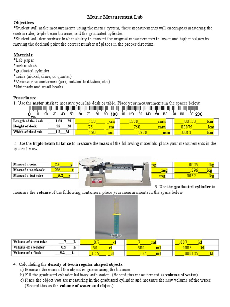 Metric Measurement Lab-2 | PDF | Volume | Litre