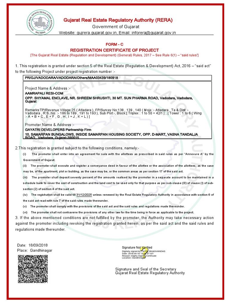 Gujarat Real Estate Regulatory Authority (RERA) | Download Free PDF ...