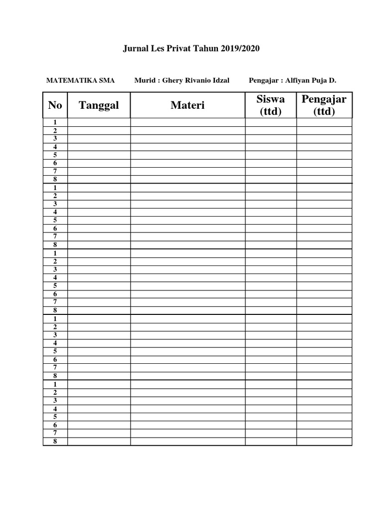 Format Absen Les Privat | PDF