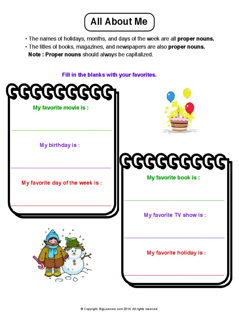 All About Me: Note: Proper Nouns Should Always Be Capitalized | PDF