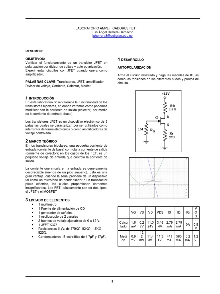 Informe JFET | PDF | Transistor | Transistor de efecto de campo
