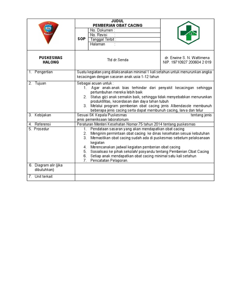 Sop Pemberian Obat Cacing | PDF