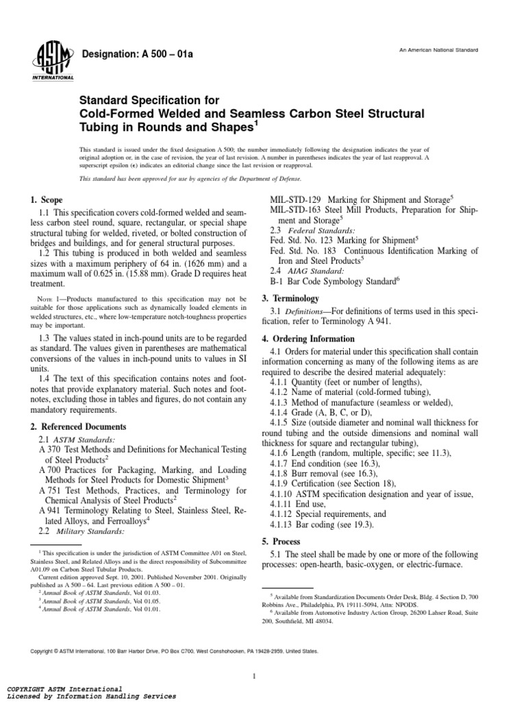 Astm A500 PDF | PDF | Ultimate Tensile Strength | Pipe (Fluid Conveyance)