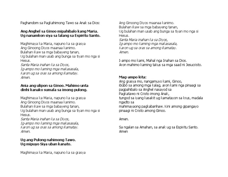 Angelus Bisaya Version | PDF