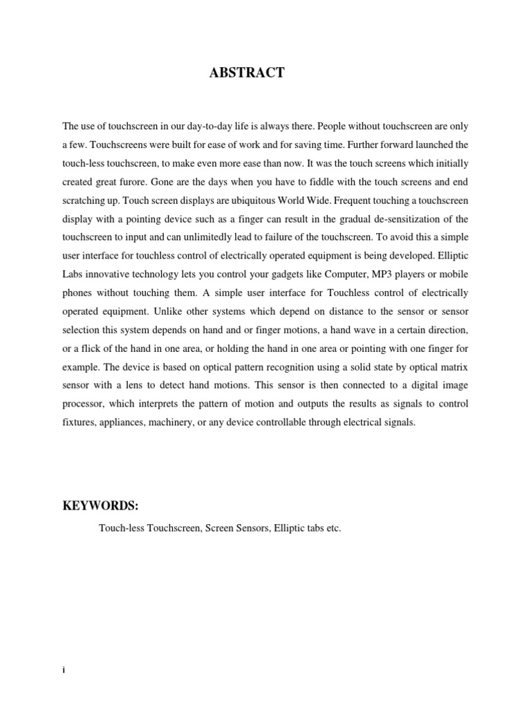 Touchless Touchscreen SEMINAR REPORT | PDF | Touchscreen | Electronic Engineering