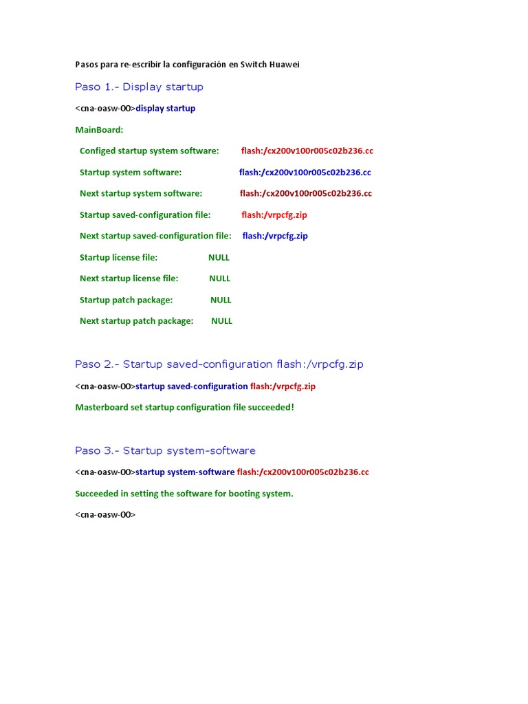 Pasos para Reescribir Configuracion de SW Huawei | PDF