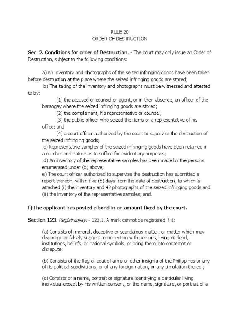 Sec. 2. Conditions For Order of Destruction. - The Court May Only Issue ...