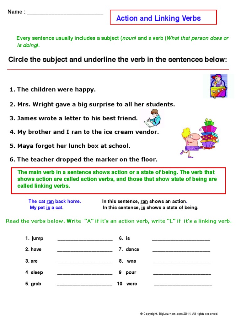 Action Verbs and Linking Verbs PDF | PDF