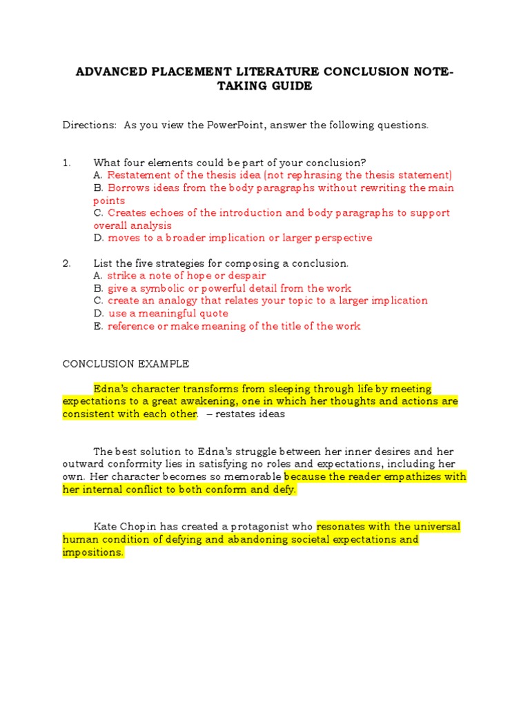AP Literature Conclusion Guide | PDF