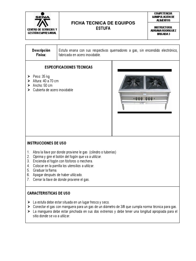 Ficha Técnica Estufa | PDF | Horno | Agua