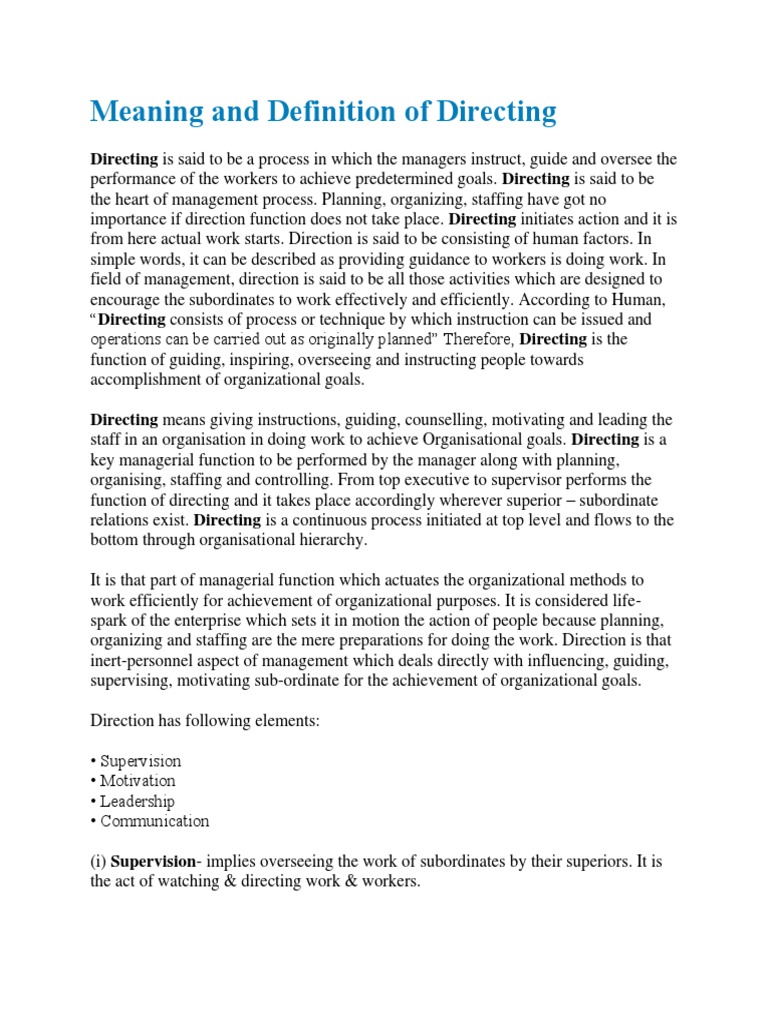 Meaning and Definition of Directing | PDF | Leadership | Motivation