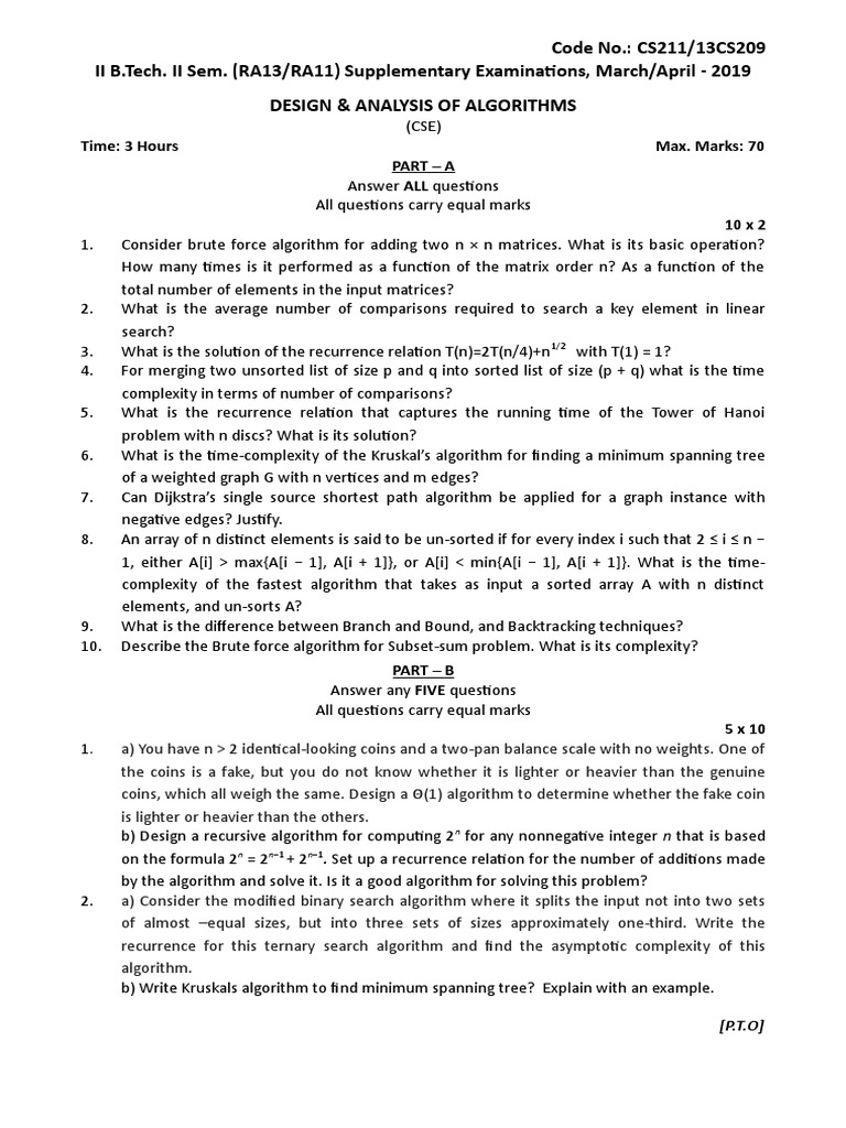Code No.: CS211/13CS209 II B.Tech. II Sem. (RA13/RA11) Supplementary Examinations, March/April ...