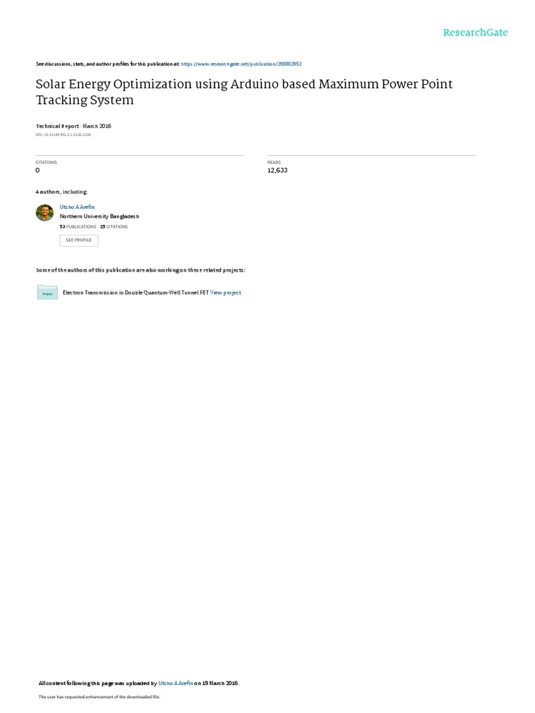Solar Energy Optimization Using Arduino Based Maximum Power Point Tracking System | PDF | P–N ...