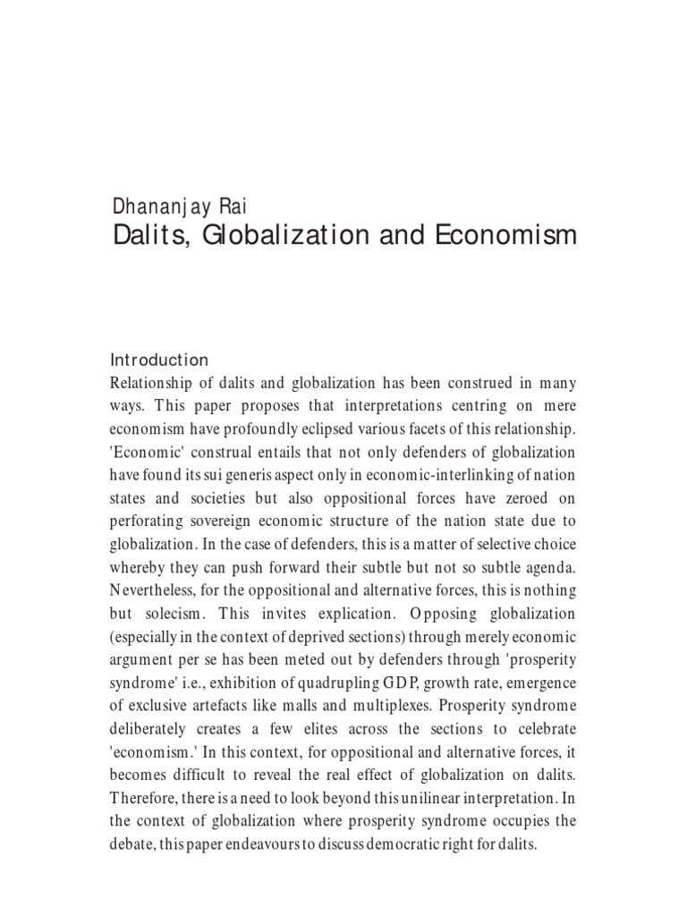Dalits, Globalization and Economism, Dhananjay Rai, Think India ...
