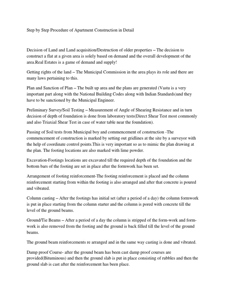 Building Construction Procedure | PDF | Concrete | Architectural Elements