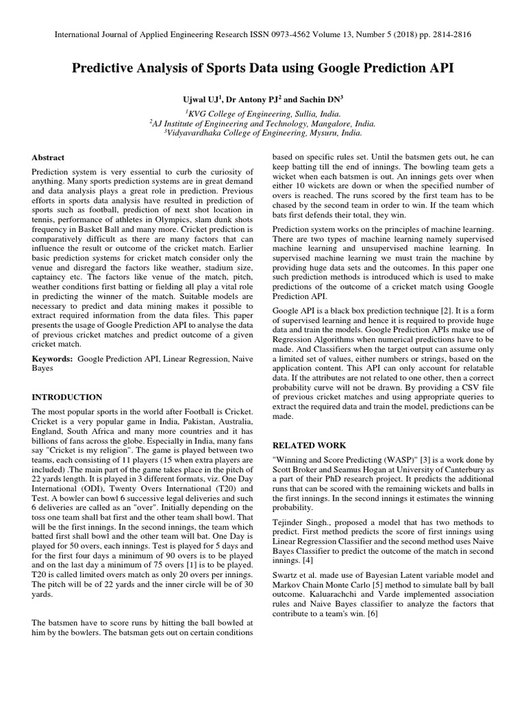 Predictive Analysis of Sports Data Using Google Prediction API | Download Free PDF | Bowling ...