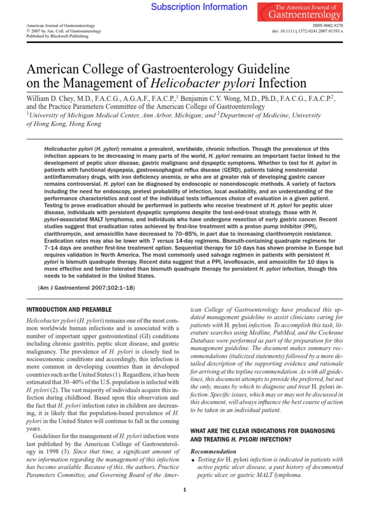 American College of Gastroenterology Guideline On The Management of ...