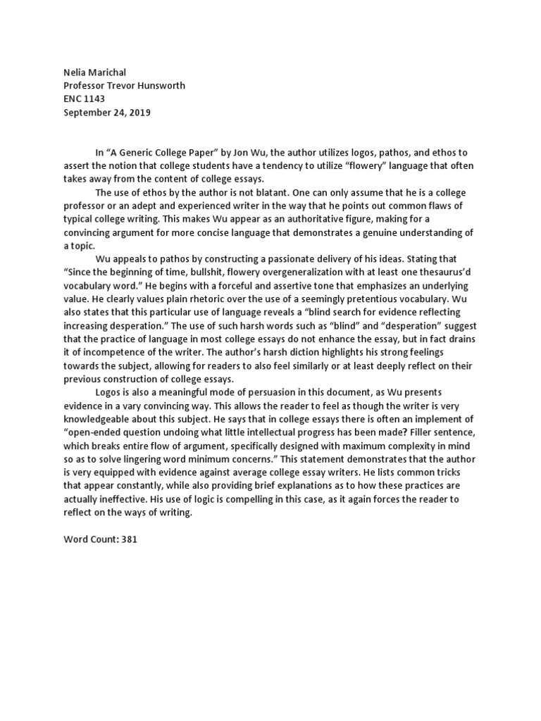 Generic College Paper Rhetorical Summary | PDF | Essays | Rhetoric