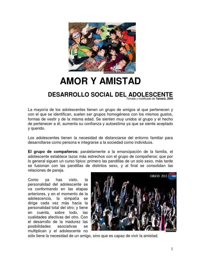 Amor Y Amistad Pdf Amistad Adolescencia