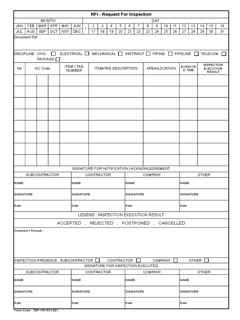 Month DAY: RFI - Request For Inspection | PDF | Quality | Business Process