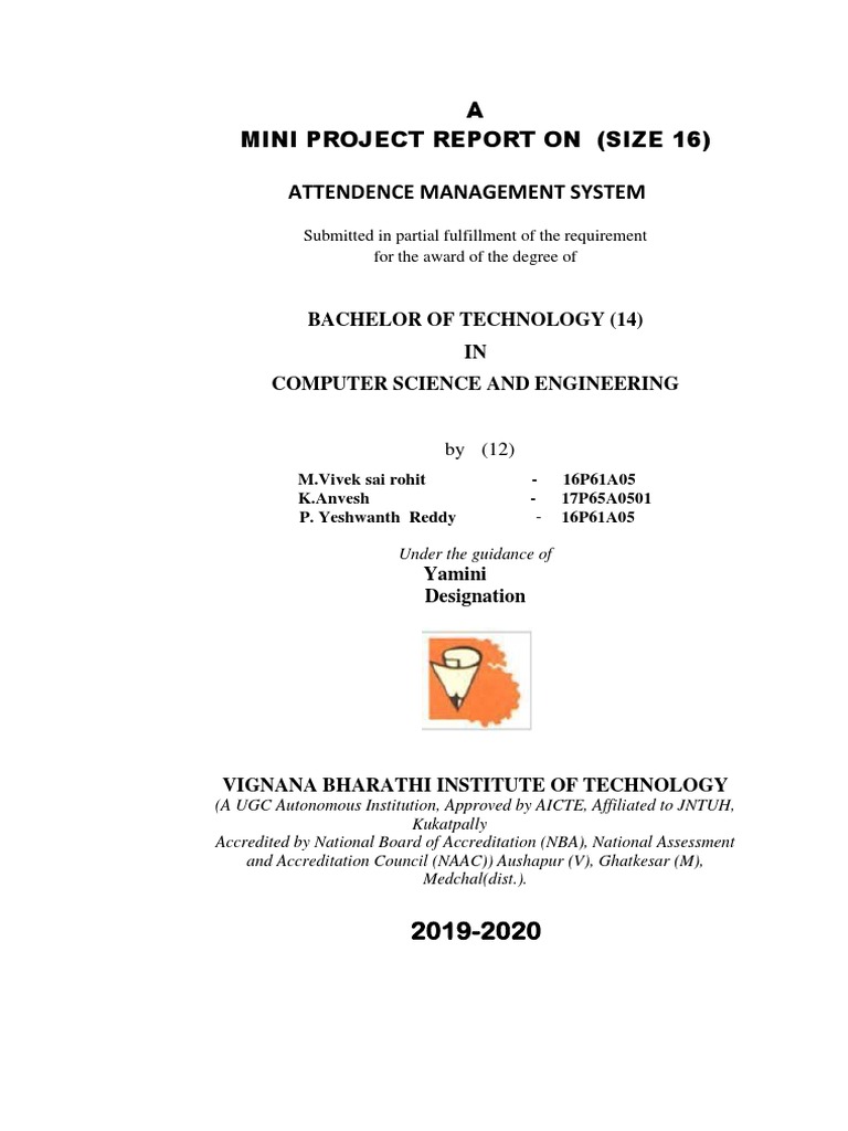 A Mini Project Report On (Size 16) Attendence Management System | PDF ...