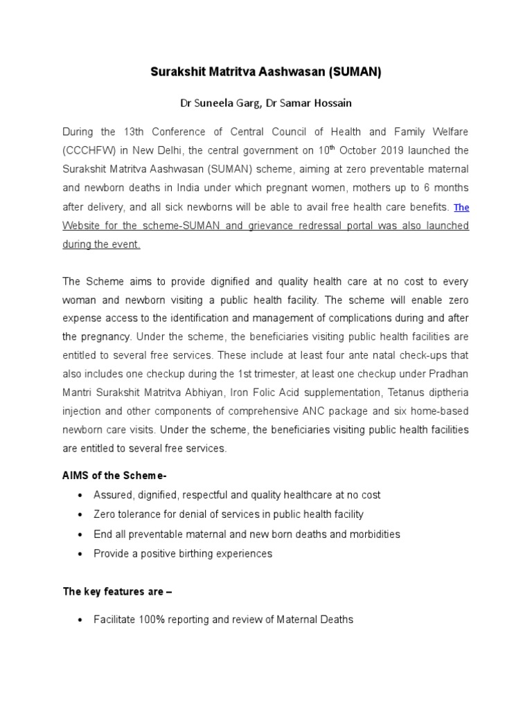 Surakshit Matritva Aashwasan (SUMAN) Scheme Provides Free Healthcare ...