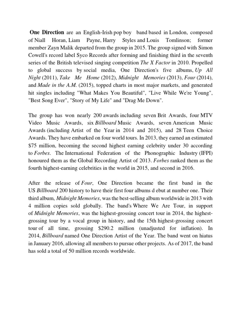 One Direction Are An English-Irish Pop Boy Band Based in London ...