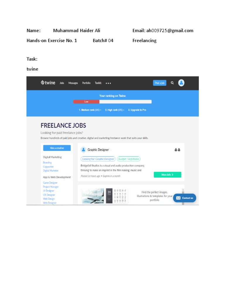 Name: Muhammad Haider Ali Hands-On Exercise No. 1 Batch# 04 Freelancing | PDF