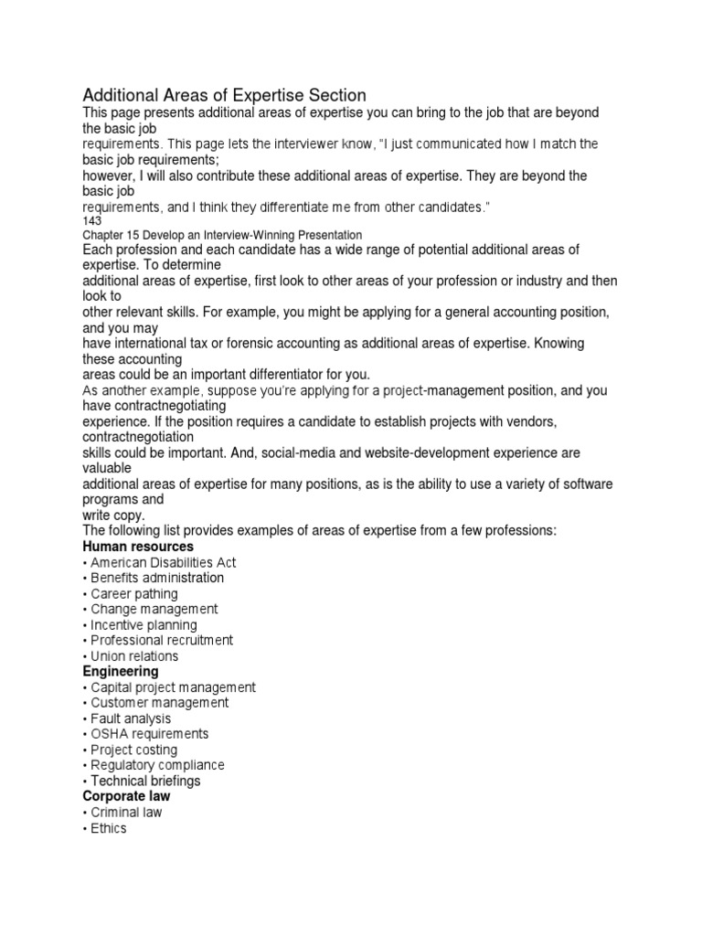 Additional Areas of Expertise Section | PDF | Expert | Employment