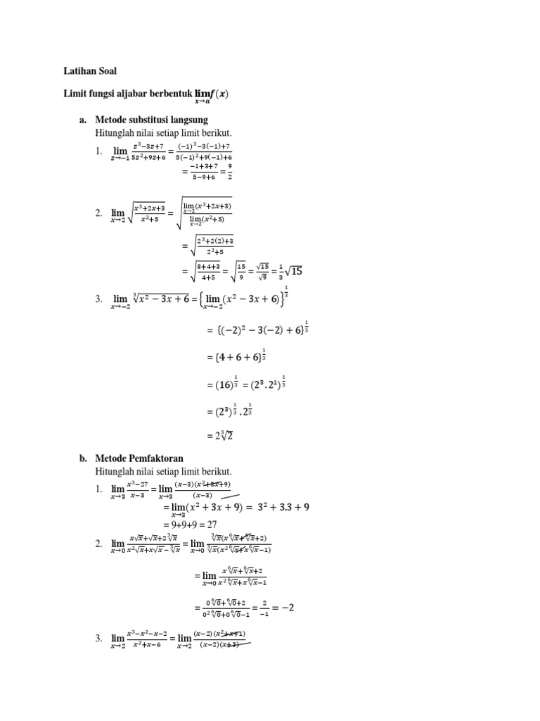 Contoh Soal Limit Fungsi Aljabar | PDF