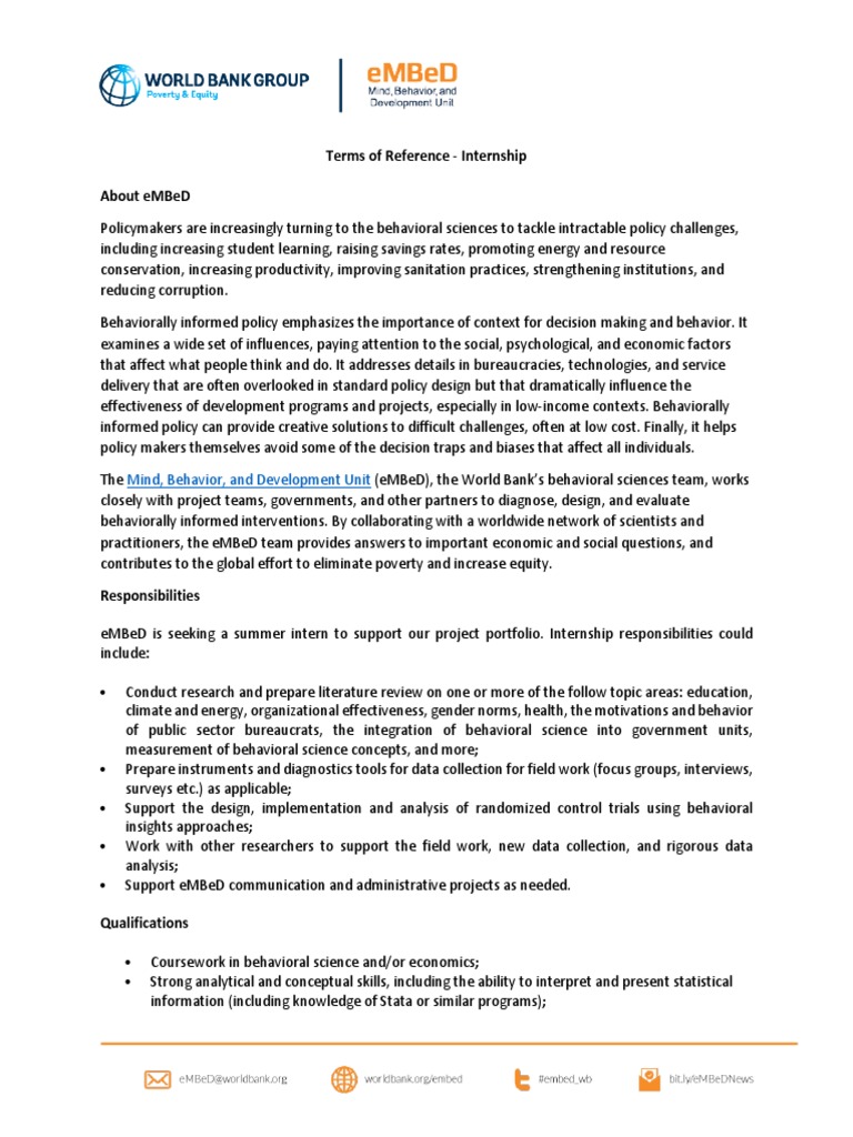 TOR EMBeD Summer 2020 Internship | PDF | Field Research | Behavior