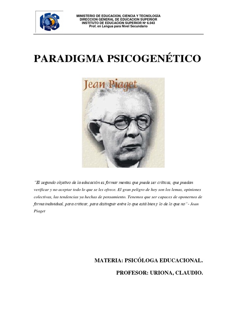 PARADIGMA PSICOGENÉTICO J-P | PDF | Conocimiento | Maestros