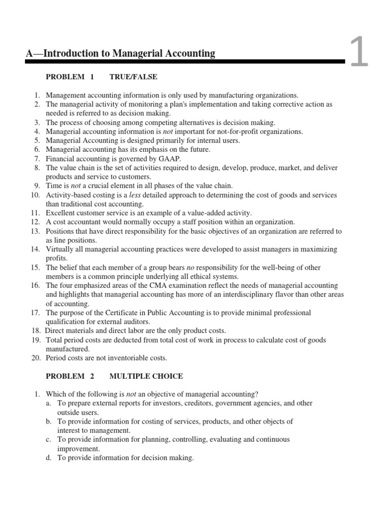 A-Introduction To Managerial Accounting: Problem 1 True/False | PDF ...