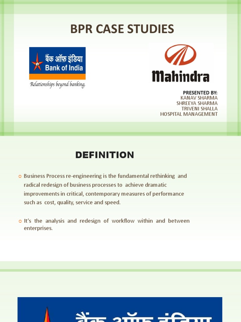 BPR Case Studies: Kanav Sharma Shreeya Sharma Triveni Shalla Hospital Management | PDF | Banks ...