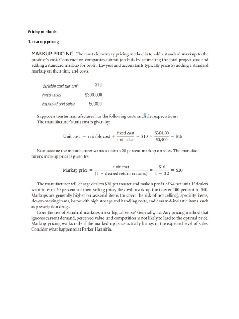Markup Pricing Method Overview | PDF