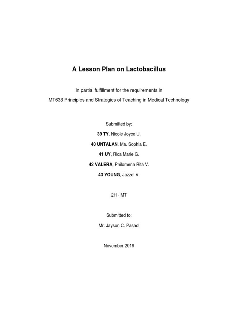 Lactobacillus Lesson Plan | PDF | Lactobacillus | Fermentation