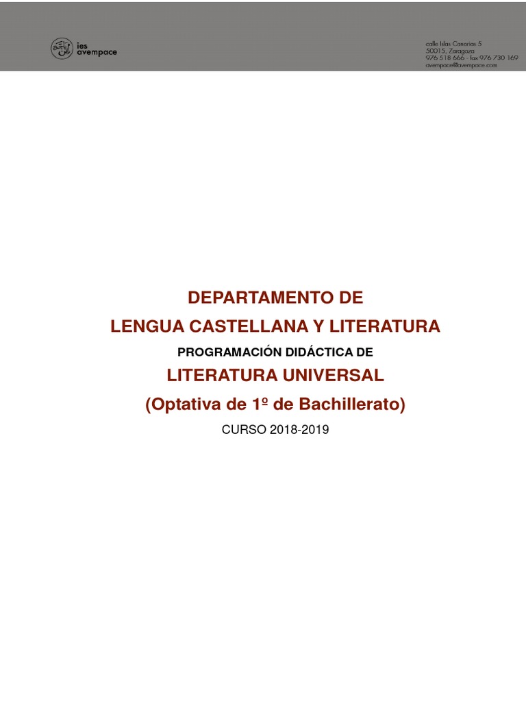 Programación de Literatura Universal 1º Bachillerato | PDF | Novelas ...