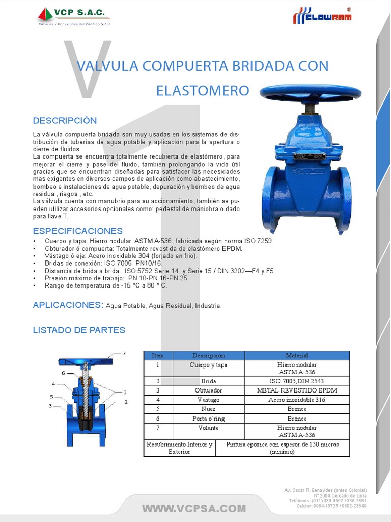 Valvula Compuerta Bridada Con Elastomero | PDF | Materiales de construcción | Agua