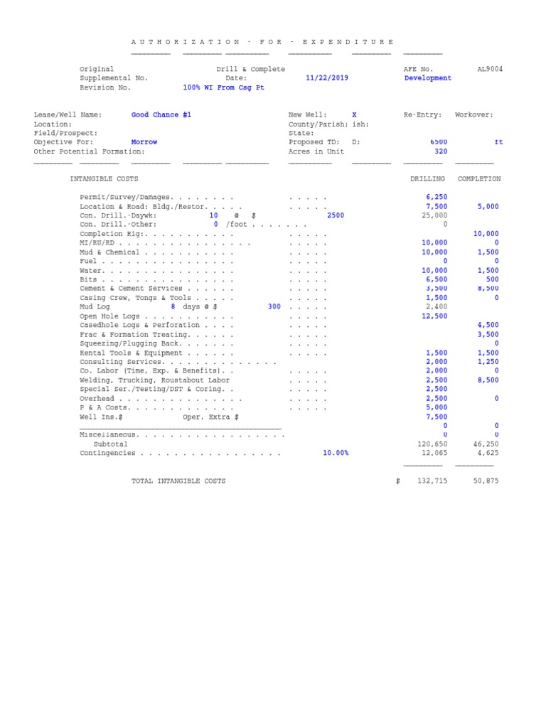 Example Afe Oil and Gas | Download Free PDF | Gases | Gas Technologies