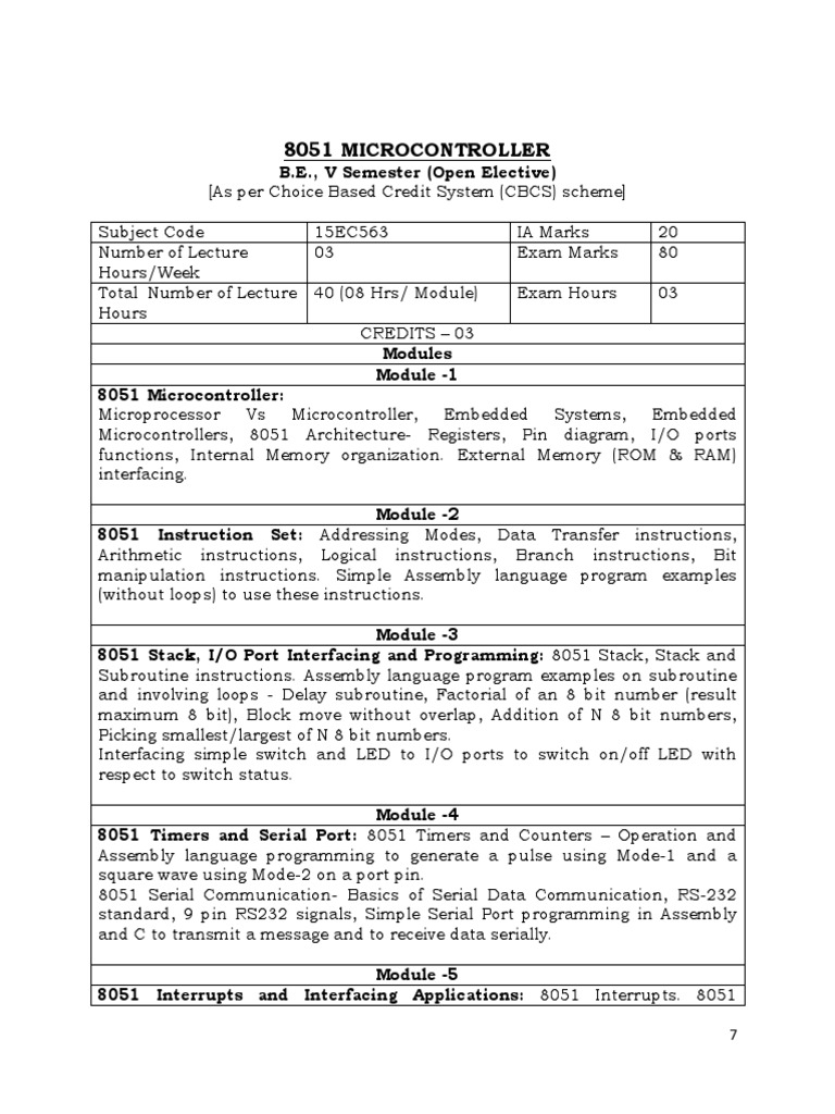 15ec563 - 8051 Microcontroller - Syllabus PDF | PDF | Microcontroller | Subroutine