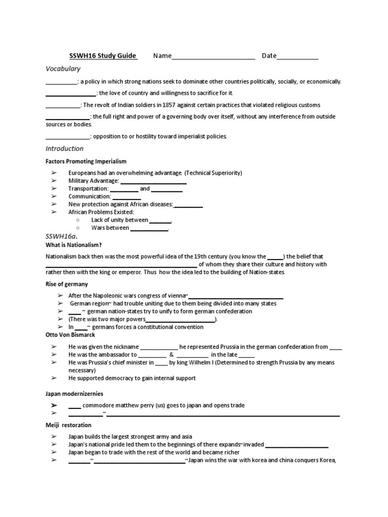 SSWH16 Study Guide: Vocabulary | PDF | Opium | Imperialism
