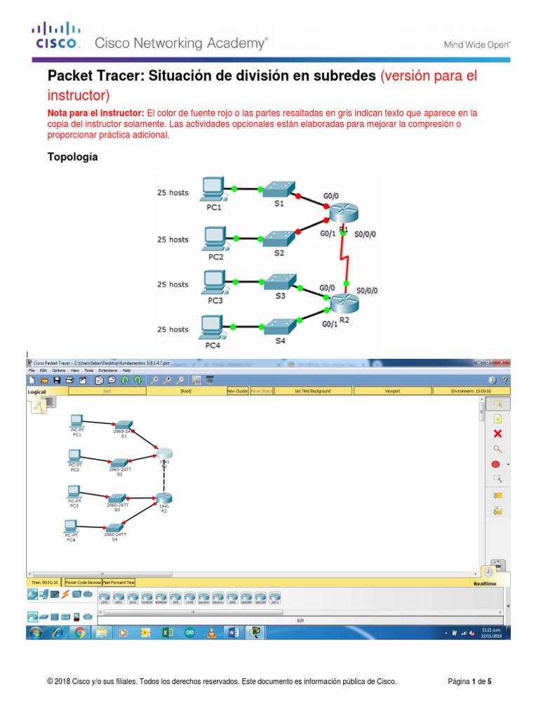 8 1 4 7 Packet Tracer Subnetting Scenario Ilm Descargar Gratis Pdf Dirección Ip