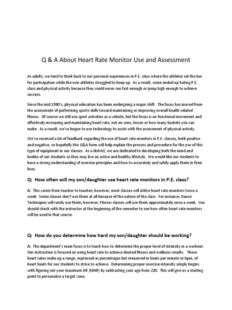 Heart Rate Monitor Q&A: Understanding Exercise Intensity & Student ...