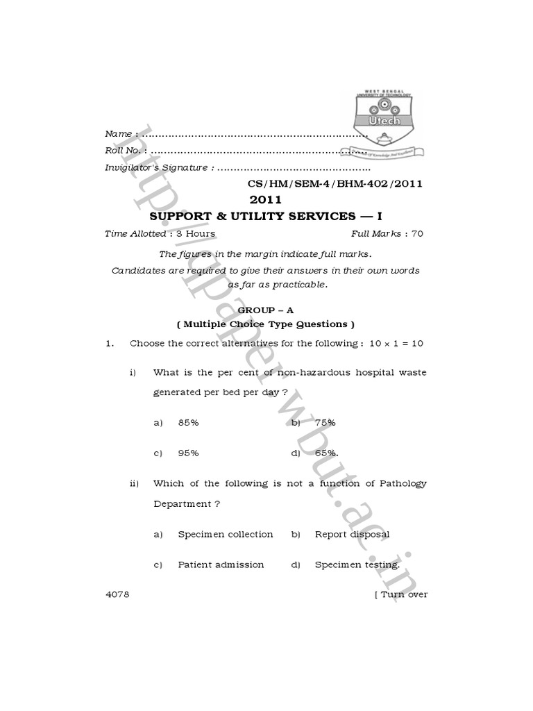 HT TP: //qpa Pe R.W But .Ac .In: 2011 Support & Utility Services - I | PDF | Medicine | Health Care