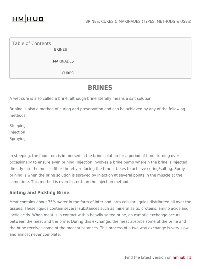 Brining, Curing, and Marinating Guide | PDF | Curing (Food Preservation ...