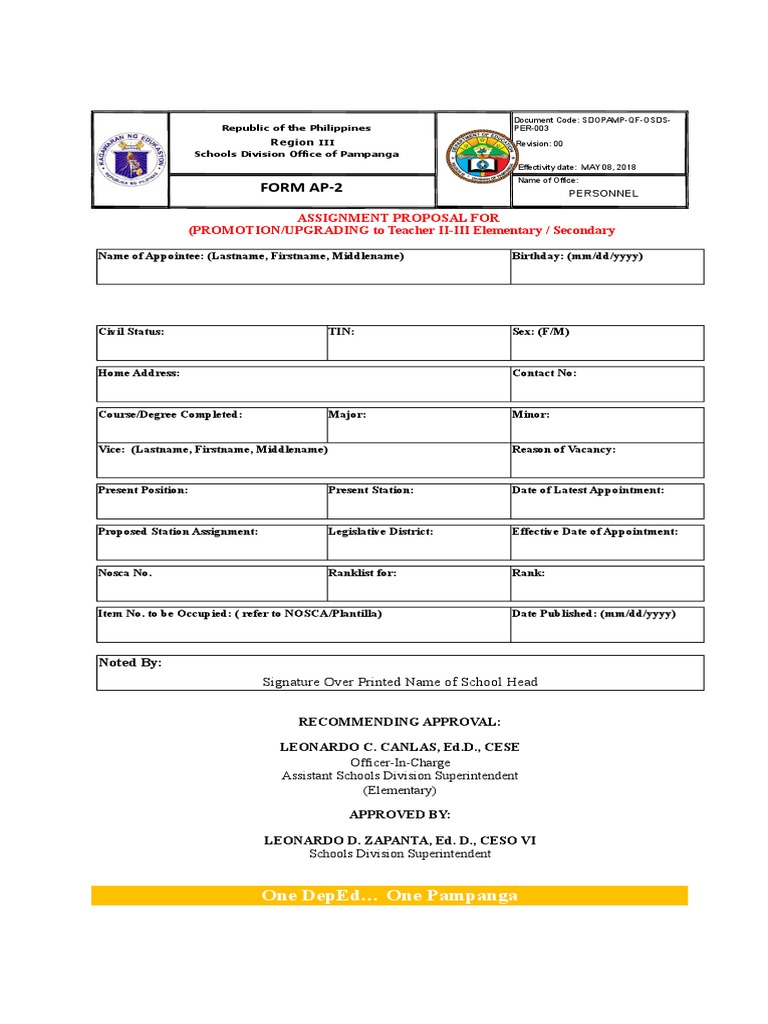 Form Ap-2: One Deped One Pampanga | PDF | Government